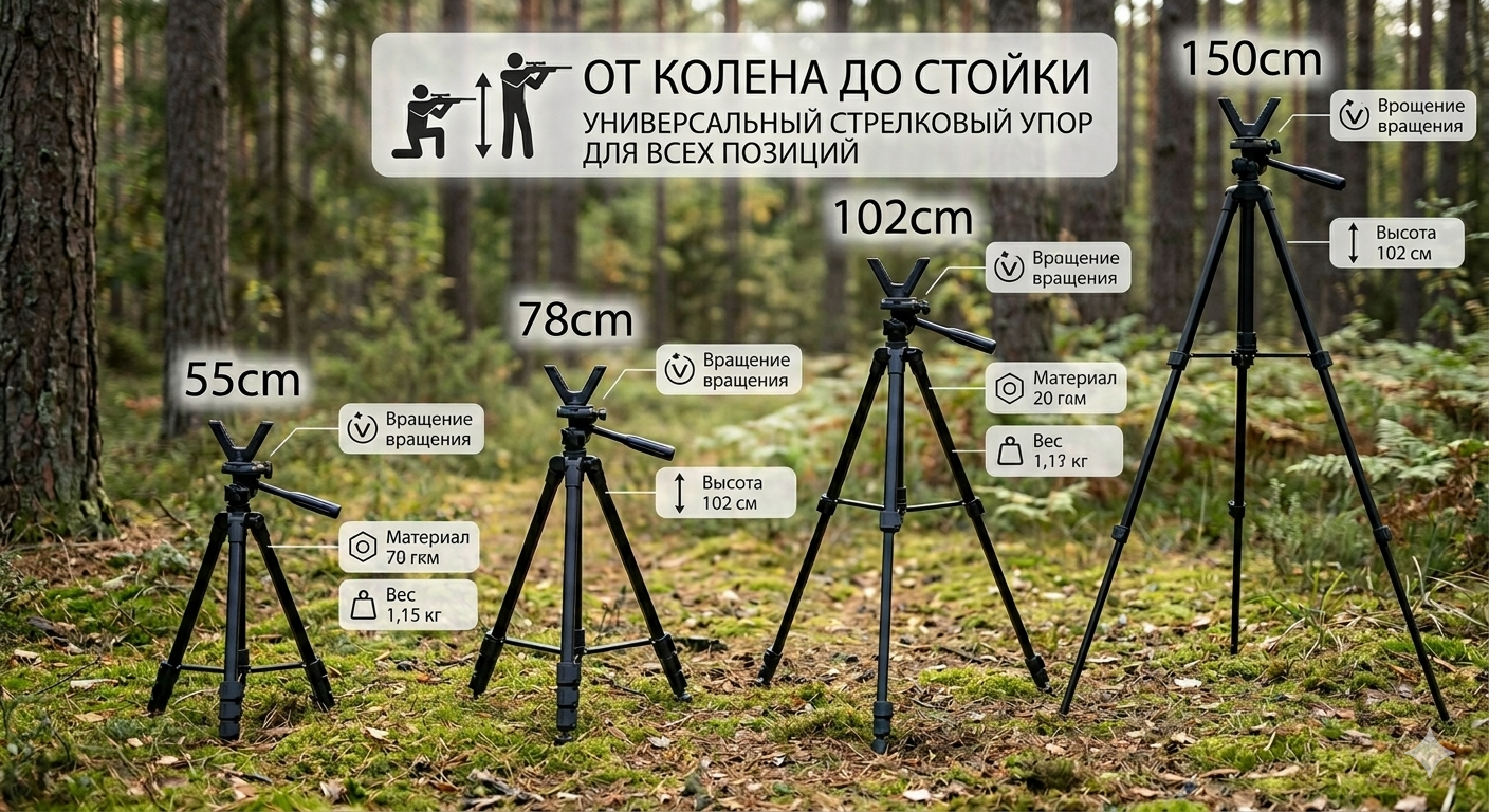 Штатив для телескопа Vanguard QUEST T62U 3-в-1 (тренога, бипод, монопод) для охоты и оптики,1,5 м — фото 1