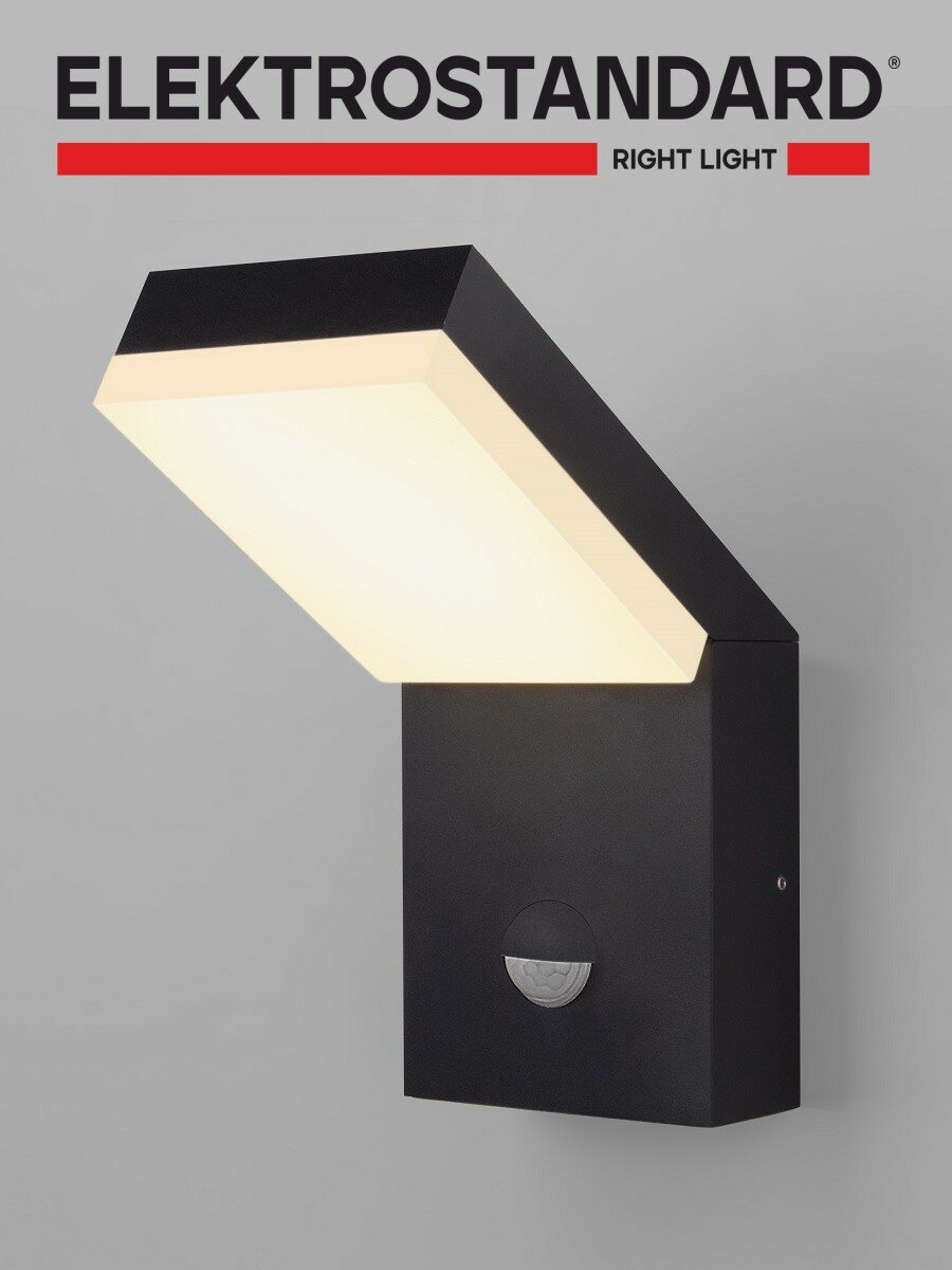 Уличный настенный светильник с датчиком движения Elektrostandard Sensor 1541 TECHNO LED, 12 Вт, 3000К, черный, IP54