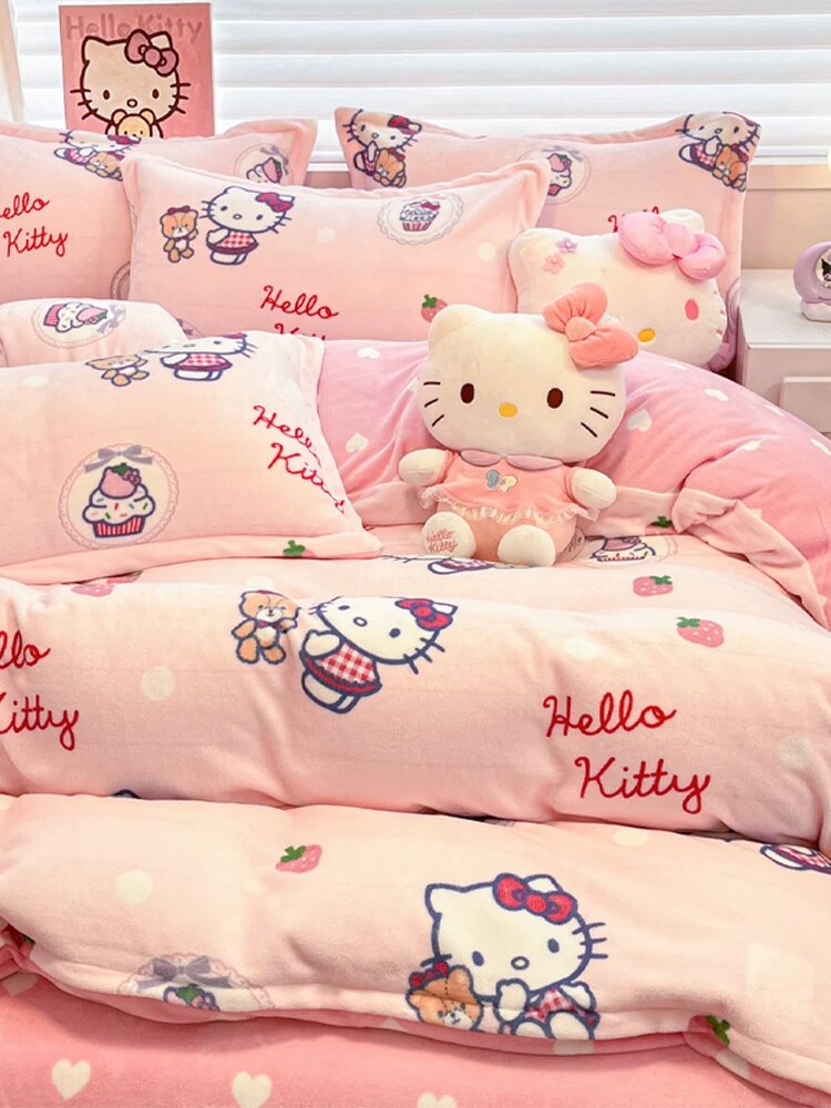 Комплект из четырех предметов категории A для мам и младенцев Hello Kitty из молочного бархата, утолщенный двусторонний