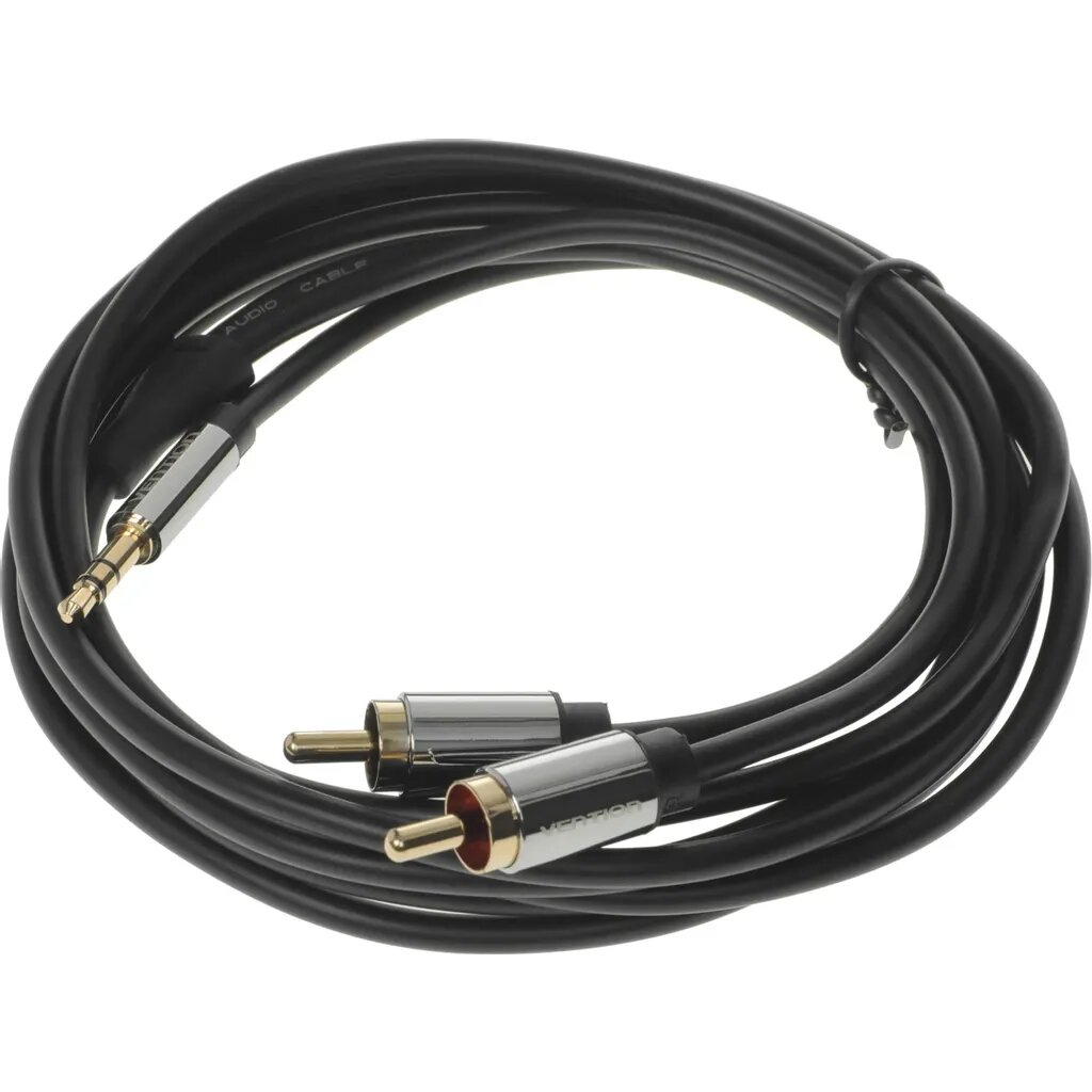 Кабель аудио VENTION 2хRCA (m) - Jack 3.5 (m), 2м, GOLD, черный [p550ac200-s]