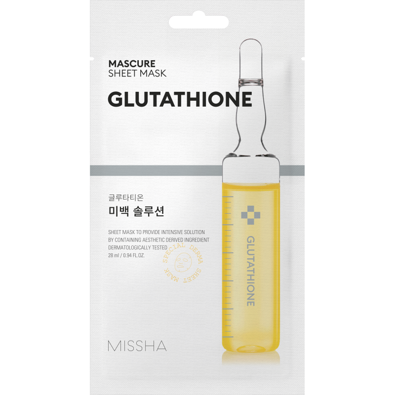 Маска Missha с глутатионом для выравнивания тона кожи Missha Mascure Whitening Solution sheet mask Glutathione, 28 мл