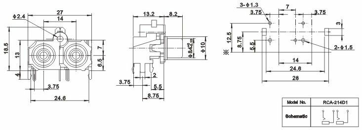 RCA-214D1 гнездо на плату двойное / 3 штуки