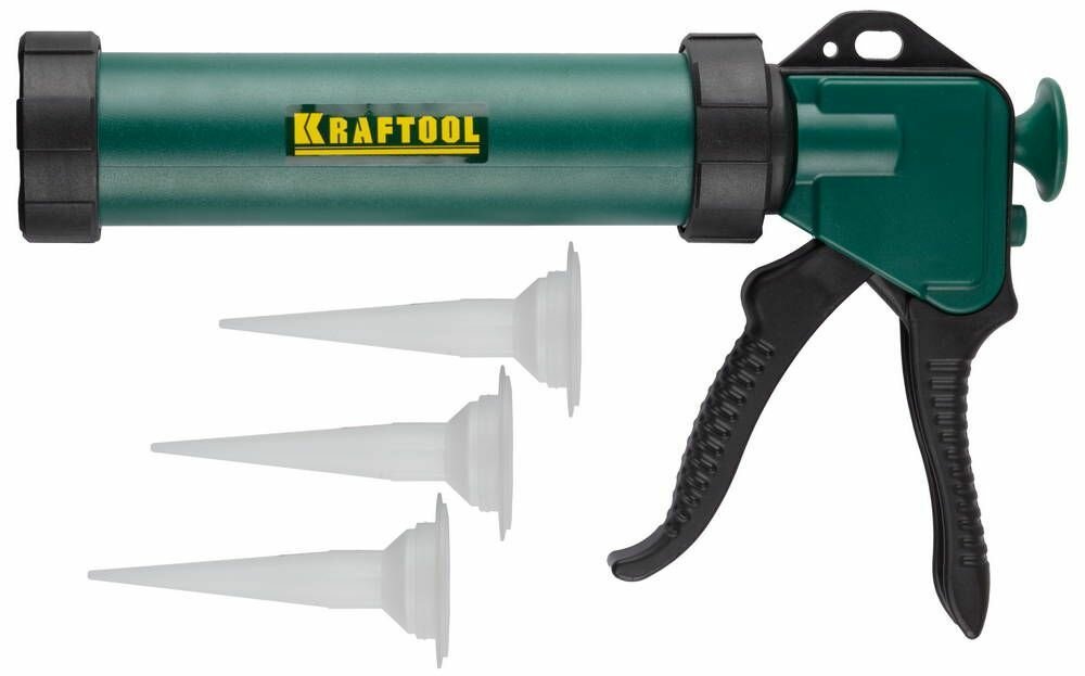 Пистолет для герметика KRAFTOOL Professional универсальный закрытый 3 сменных сопла