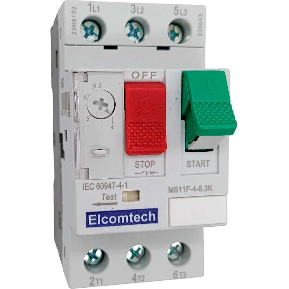 Мотор-автомат ELCOMTECH MS11F-4-6,3K УТ-00026447, модульный тип, пластиковый корпус, трехполюсный, защита