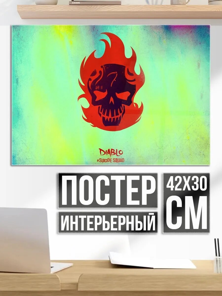 Плакат постер Череп в огне