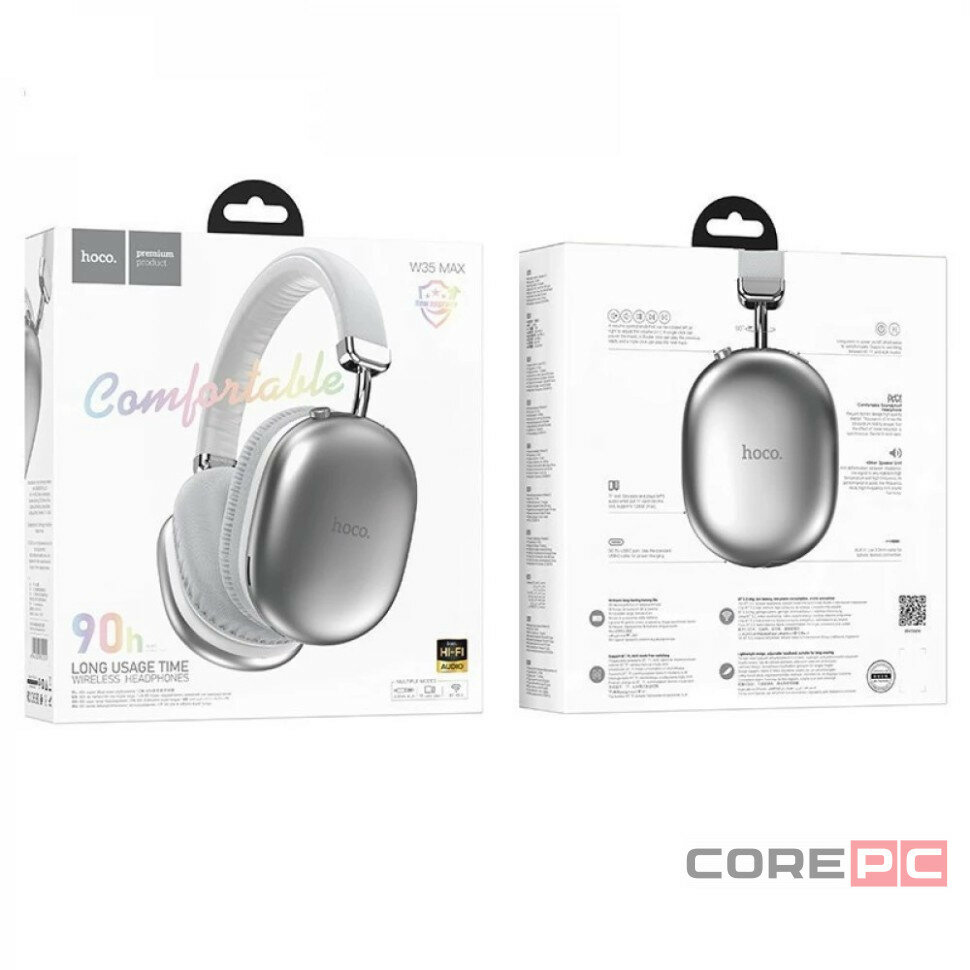 Стереонаушники Bluetooth полноразмерные Hoco W35 Max V5.3/45ч серебристые