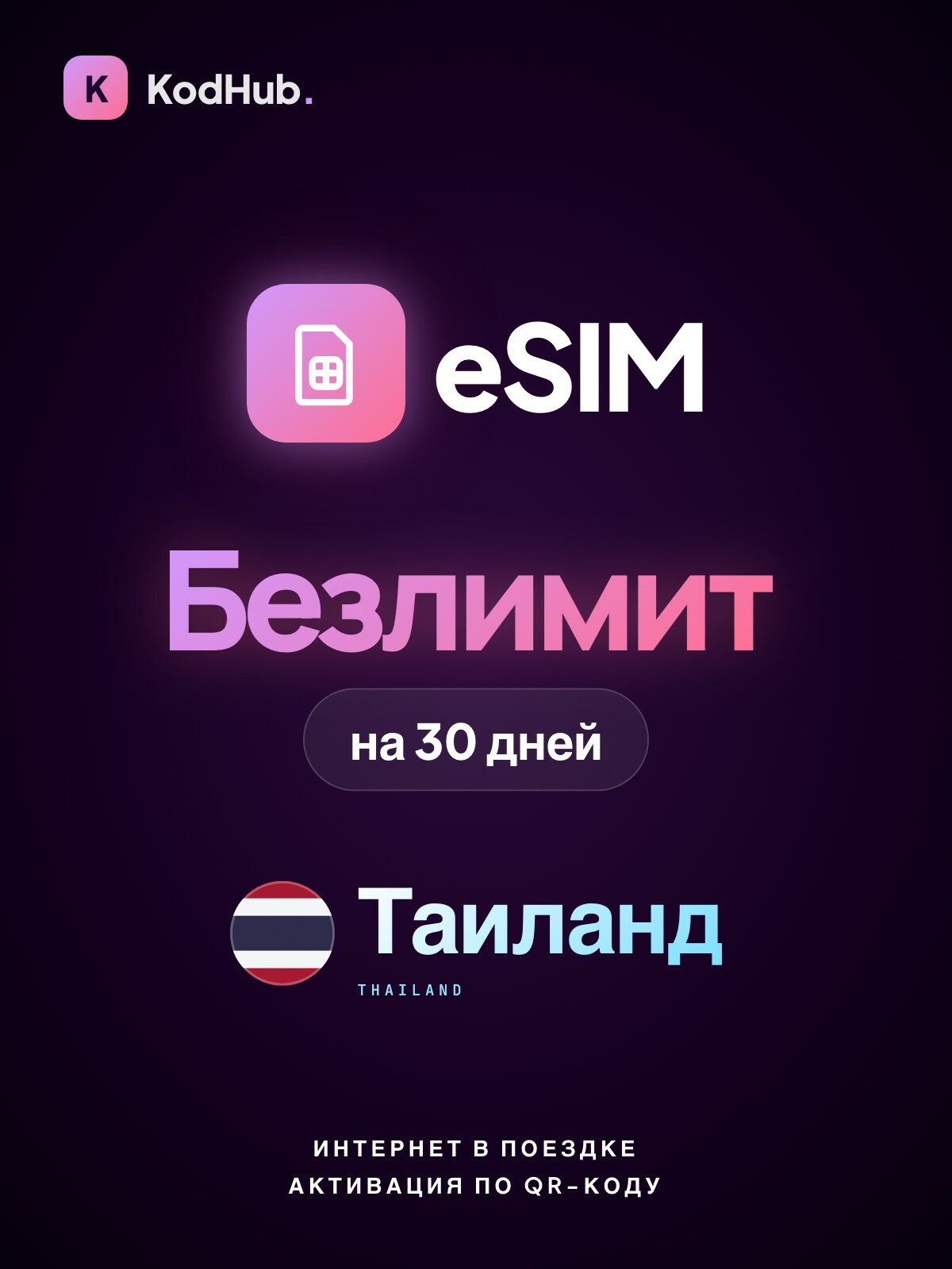 Туристическая eSIM Таиланд безлимит на 30 дней | интернет в поездке, связь за границей | QR-код активации