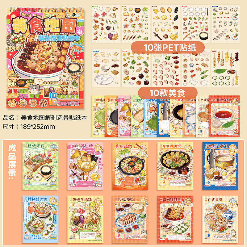 Книга наклеек Ziyi Food Anatomy & Scene Setting - новые миниатюрные 3D-наклейки для снятия стресса для любителей еды