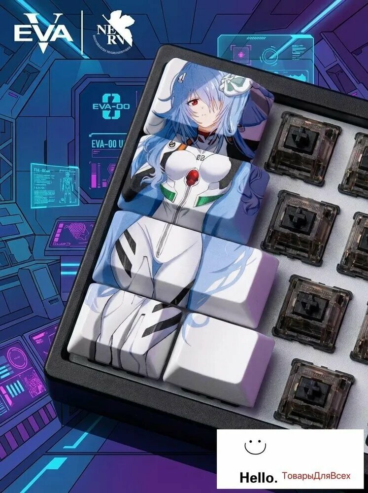 Кейкапы для механической клавиатуры Evangelion Рей Аянами, PBT пластик, набор клавиш EVA