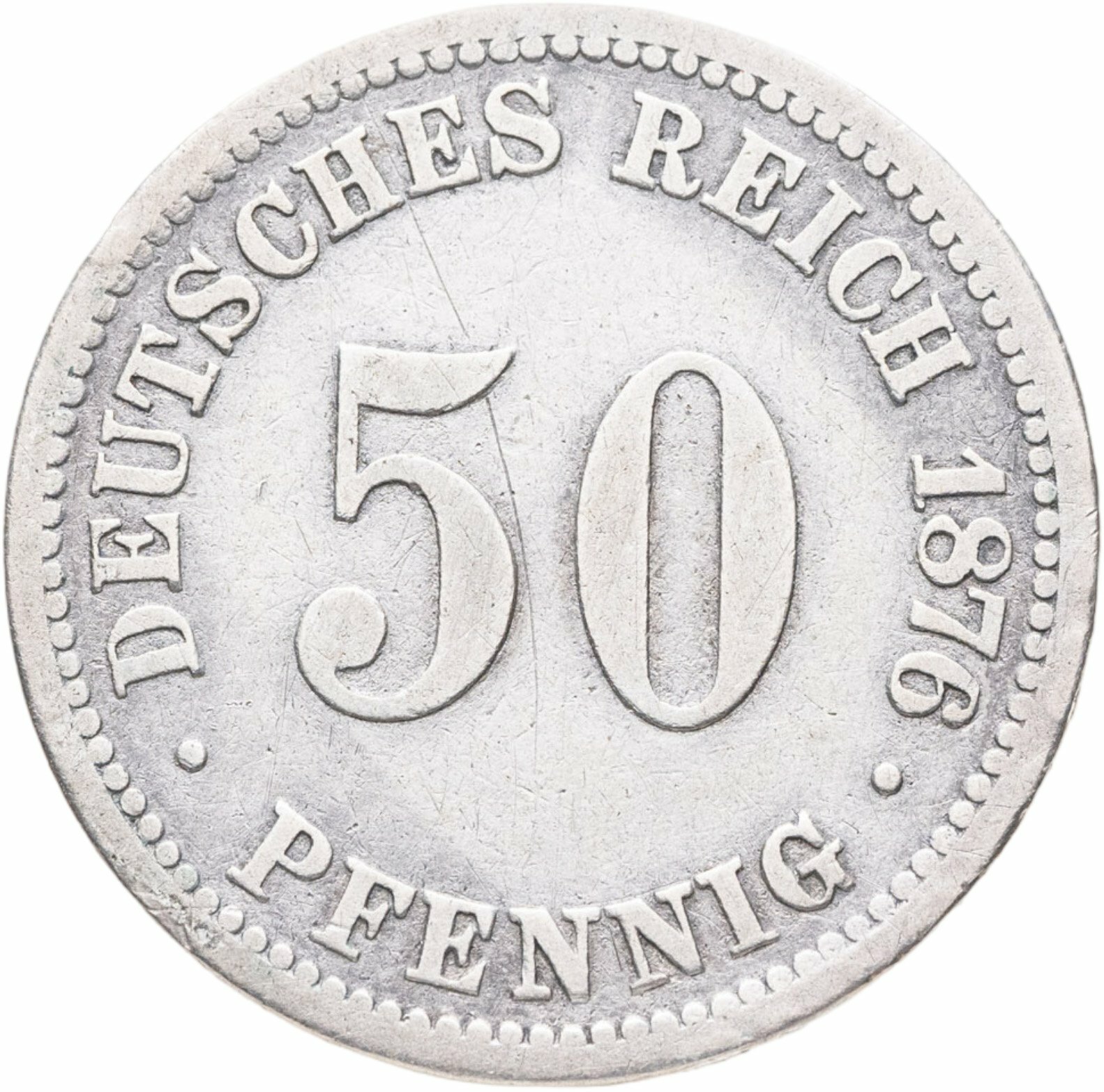 Германия 50 пфеннигов pfennig 1876, знак монетного двора: "B" - Ганновер, Серебро 900, в сохранности VF
