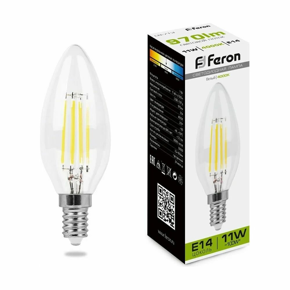 Светодиодная лампа FERON 11W 230V E14 4000K прозрачная, LB-713 38008