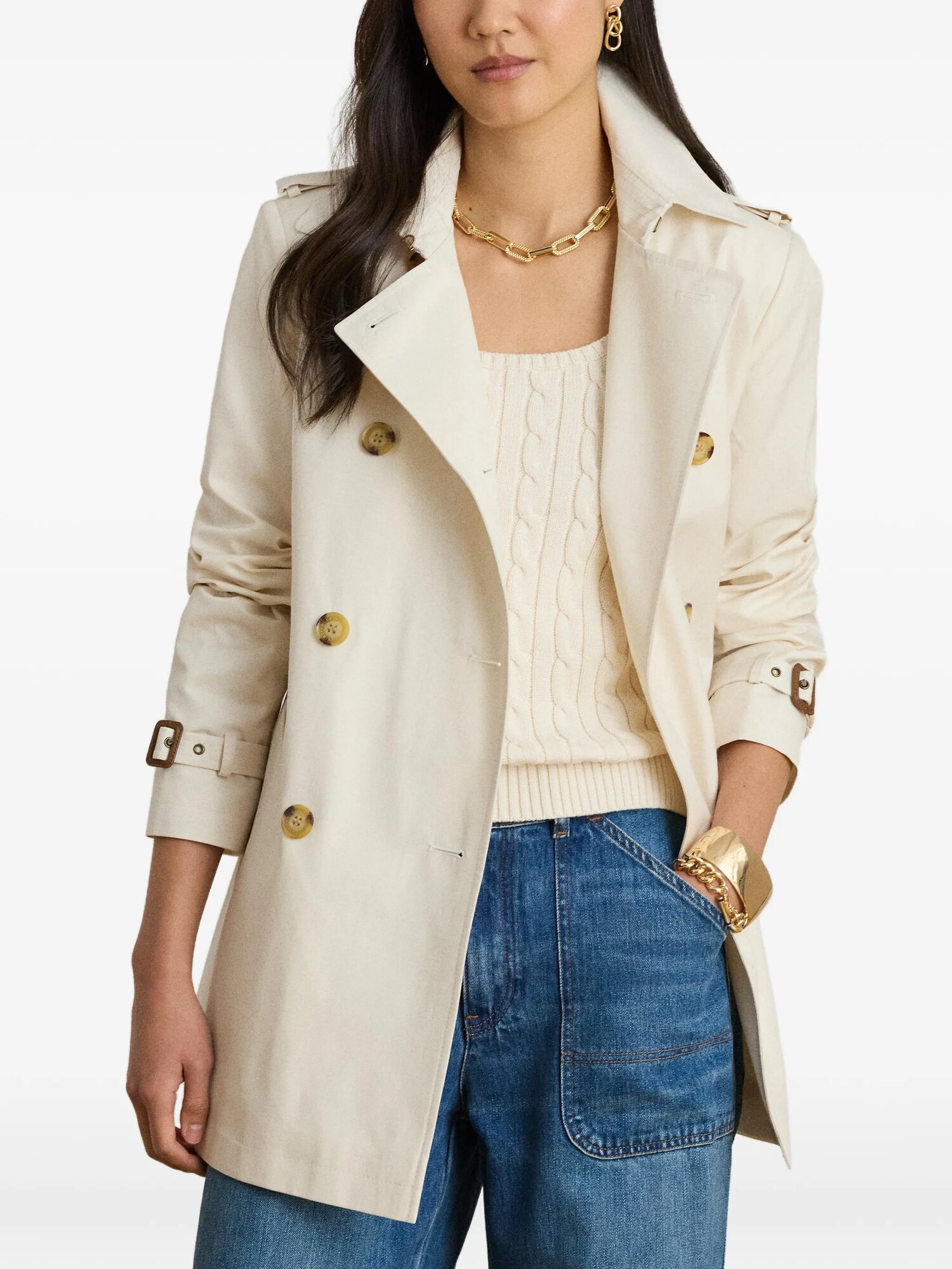 Пальто Lauren Ralph Lauren Double-breasted belted trench coat, размер 44, разноцветный — фото 1