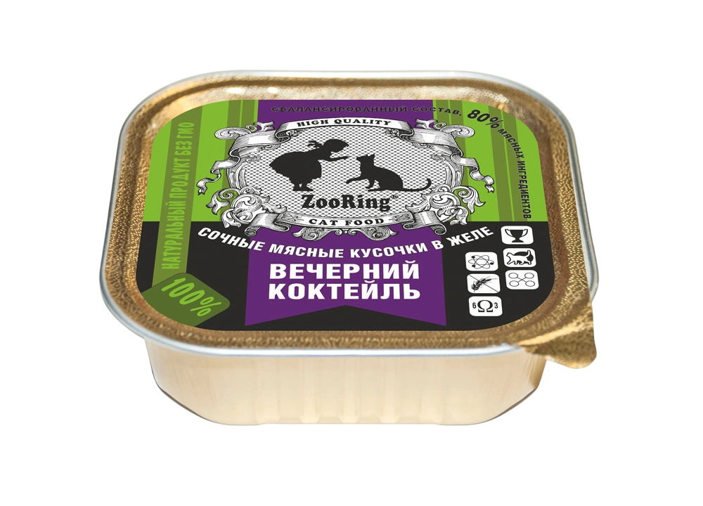 Консервы Зооринг для кошек кусочки в желе Вечерний коктейль 100г