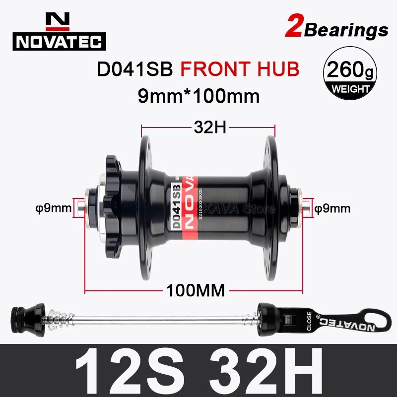 NOVATEC D041SB передняя втулка 9x100, 32H, 12S