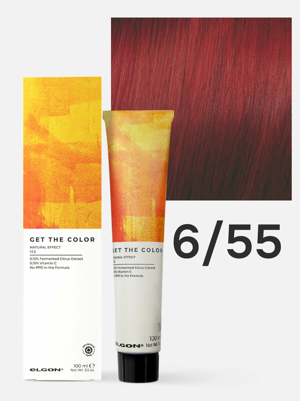 Стойкая краска для волос профессиональная Elgon Get the Color 6/55 Темно-русый Красный интенсивный, 100 мл