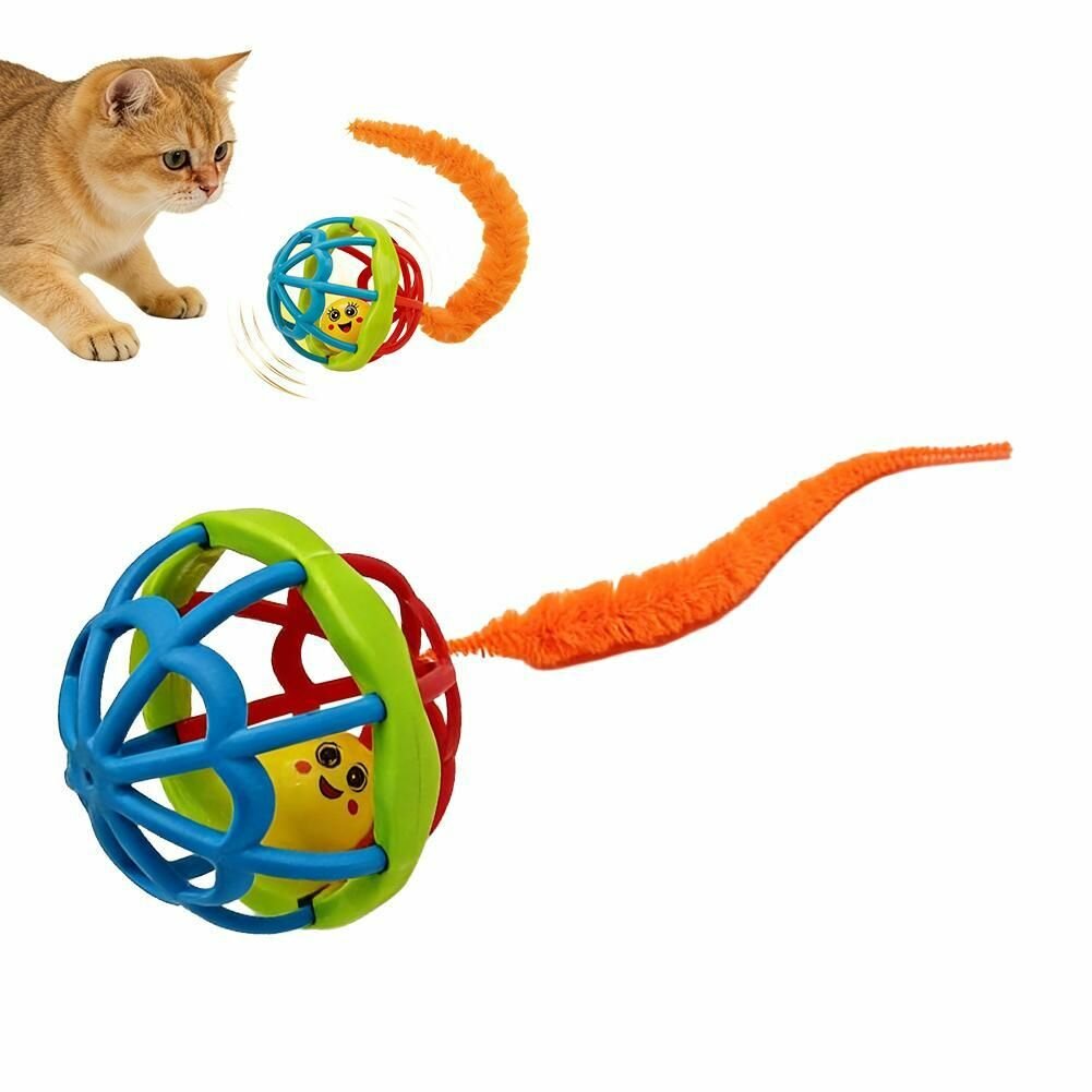 Игрушка для кошки гусеница с колокольчиком для развлечения