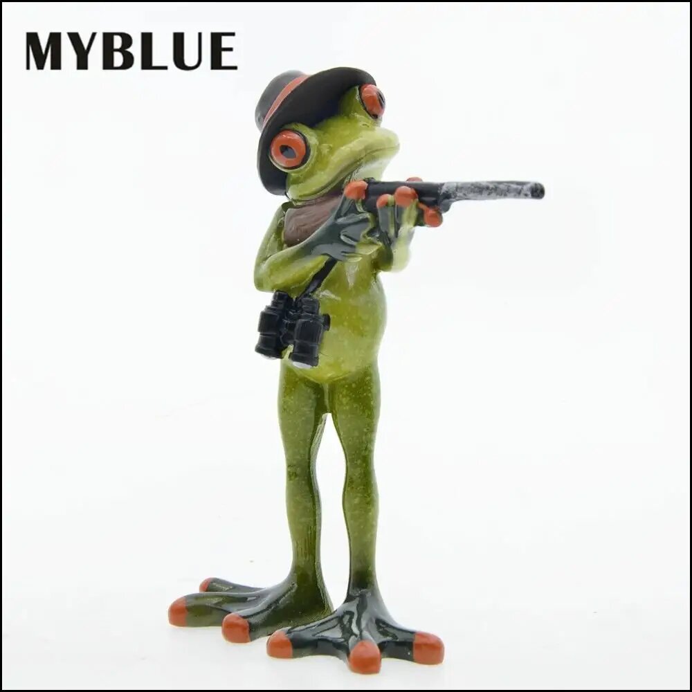 Статуэтка-лягушка MYBLUE зеленая с кепкой, биноклем и ружьём, стекло, для дома, сувенир
