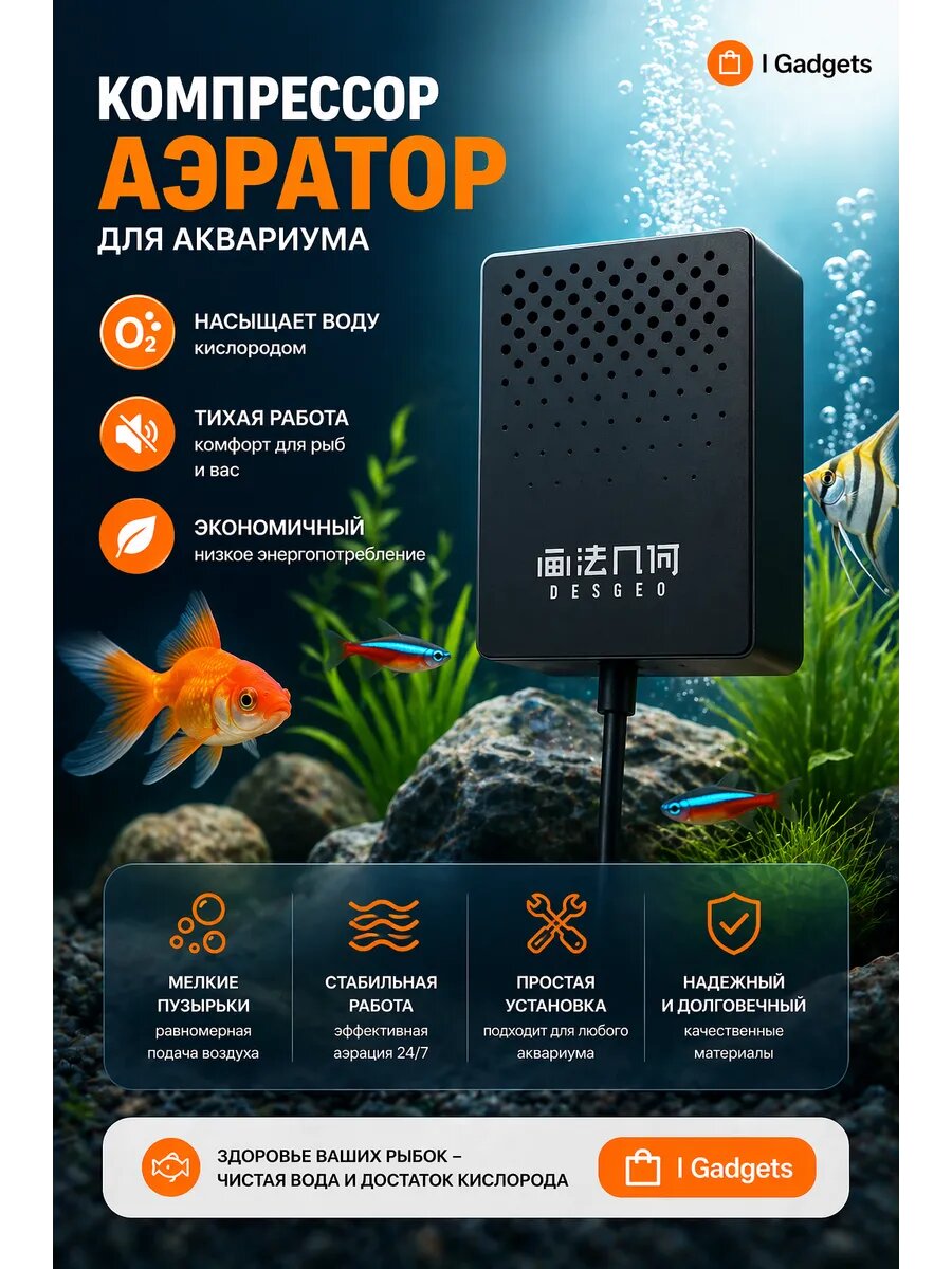 Компрессор аэратор подачи кислорода Desgeo для умных аквариумов Xiaomi Mijia Fish Tank (ZYB-M100)