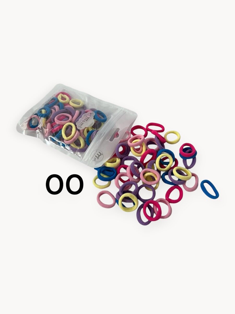 Набор детских резинок для волос 100 штук диаметр 2 сантиметра Микс цветов: розовый, синий, фиолетовый и желтый