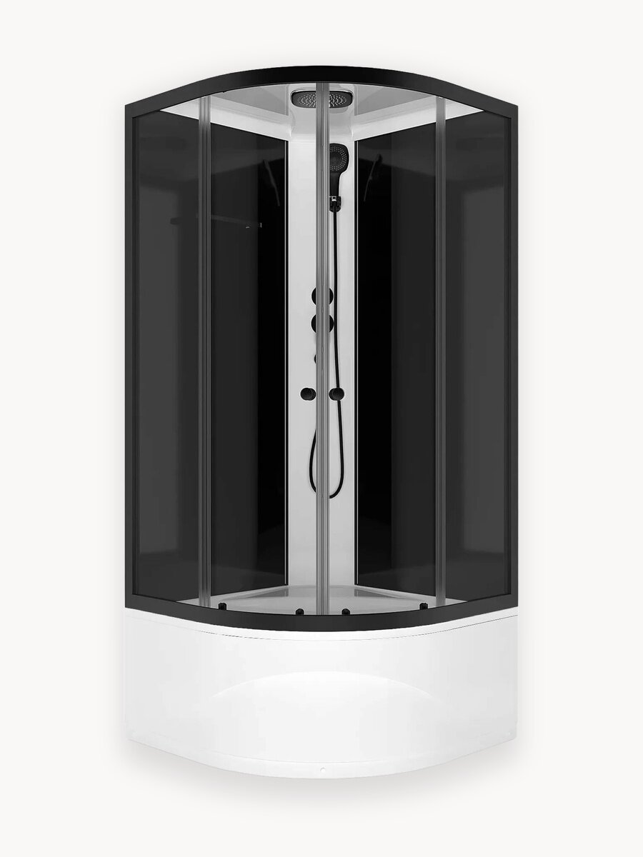 Душевая кабина Delight Slim 90х90, высокий поддон, черные стенки, черный профиль, стекло прозрачное, размер 90х90х218см с функцией тропический душ