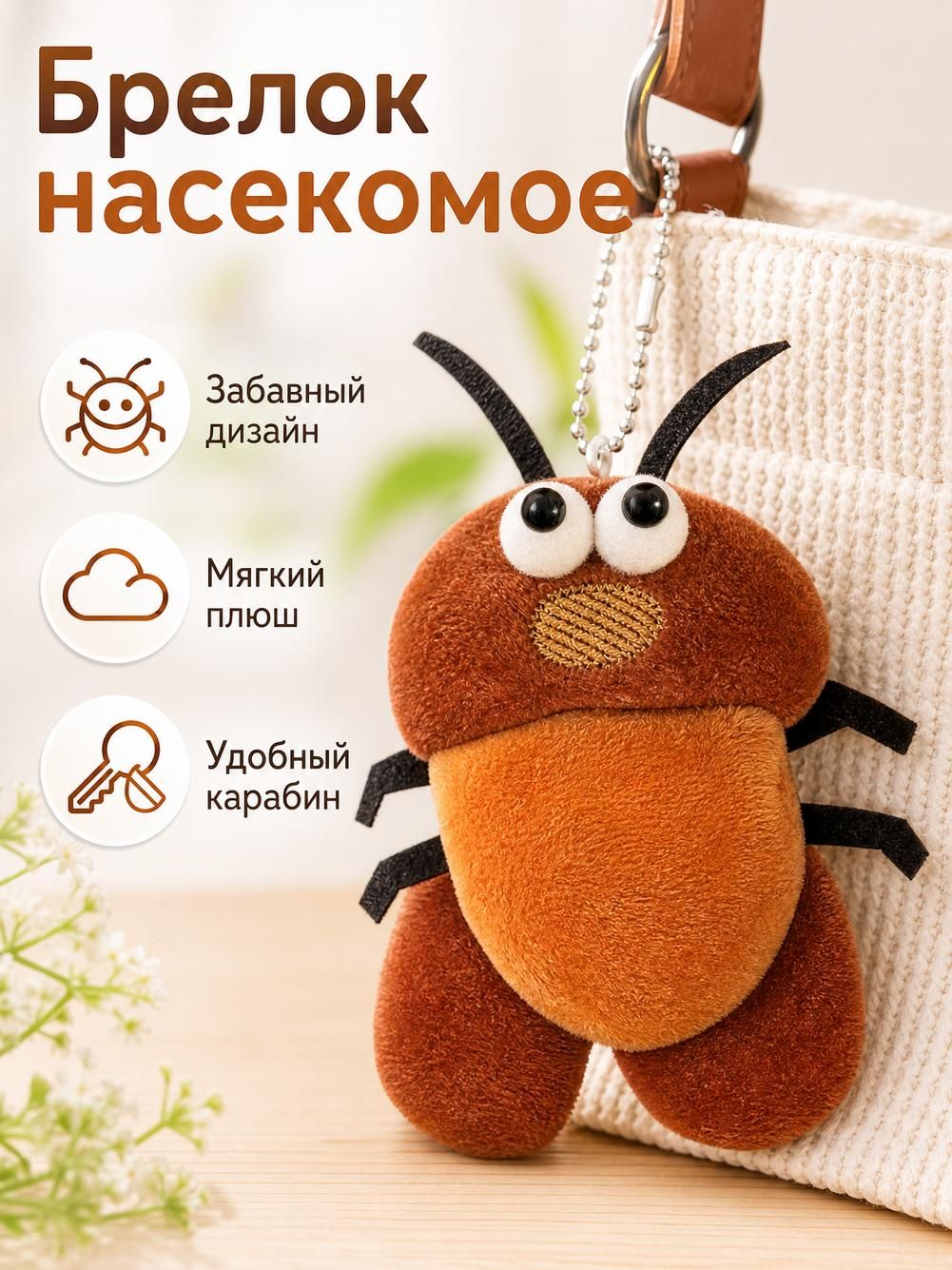 Мягкая игрушка Муха на цепочке, 25 см, бежевая