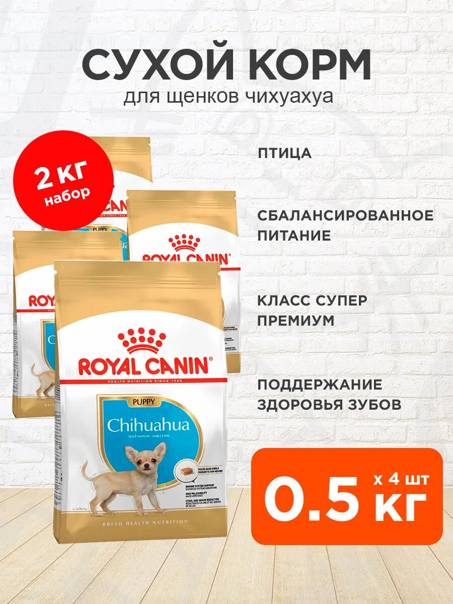 Корм сухой Royal Canin Chihuahua Puppy для щенков чихуахуа, 0,5 кг х 4 шт