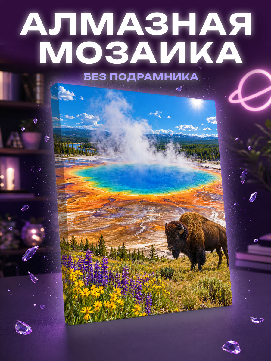 Алмазная мозаика Бизон у радужного источника