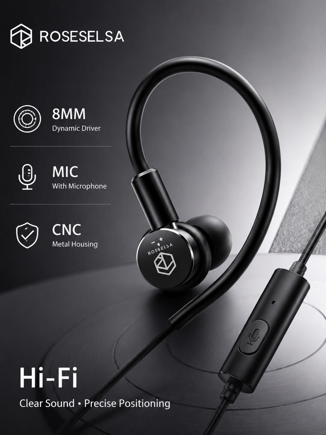 Игровые проводные наушники внутриканальные Rose Technics Photon, Hi-Fi IEM гарнитура с микрофоном для геймеров (Тесла-динамик, 3.5мм)