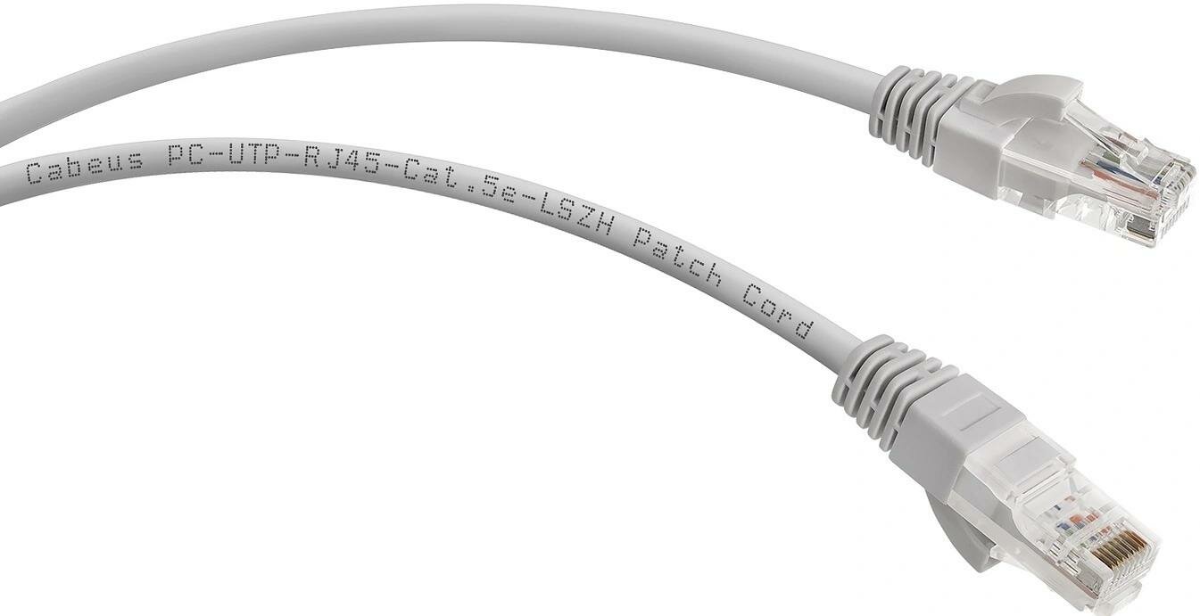 Cabeus PC-UTP-RJ45-Cat.5e-5m-LSZH Патч-корд U/UTP, категория 5е, 2xRJ45/8p8c, неэкранированный, серый, LSZH, 5м