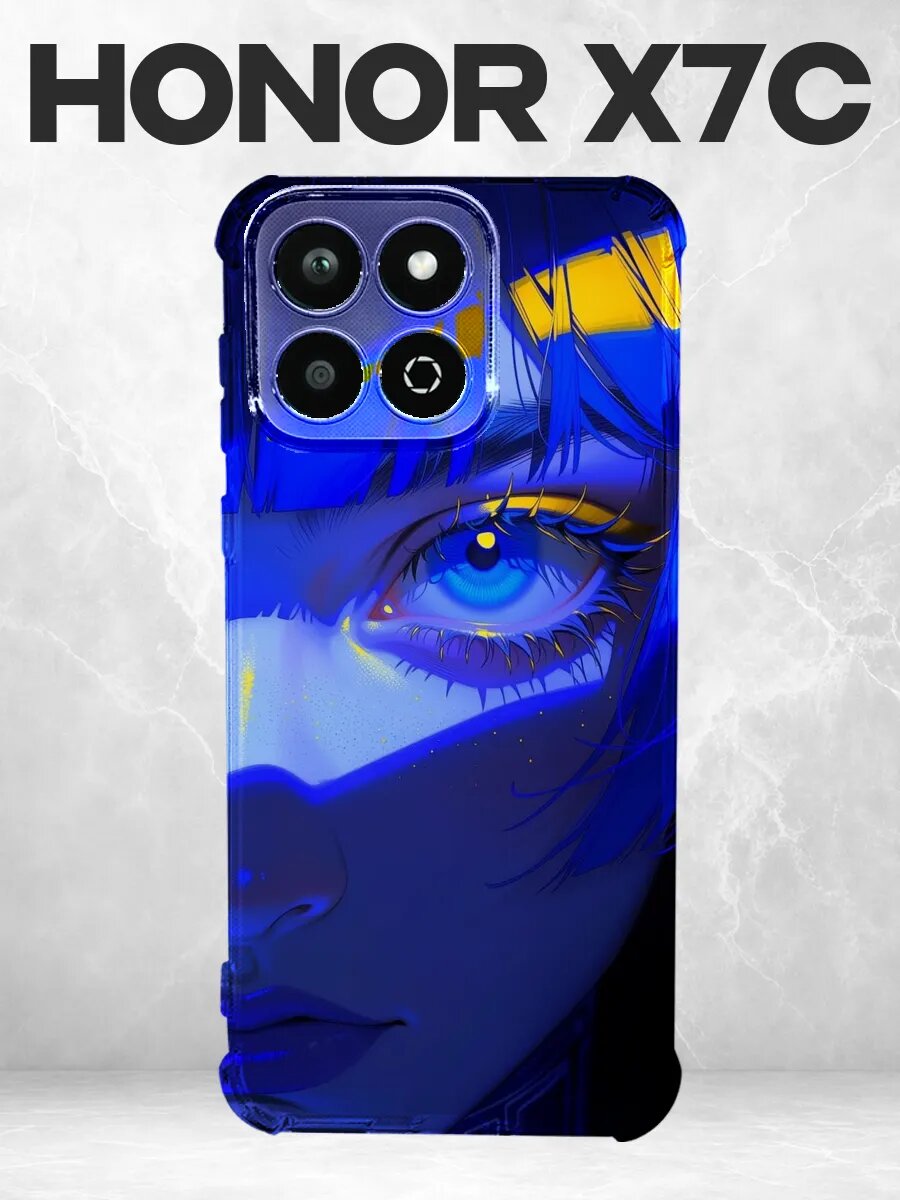 Чехол на Honor X7C с принтом Синий неоновый аниме глаз