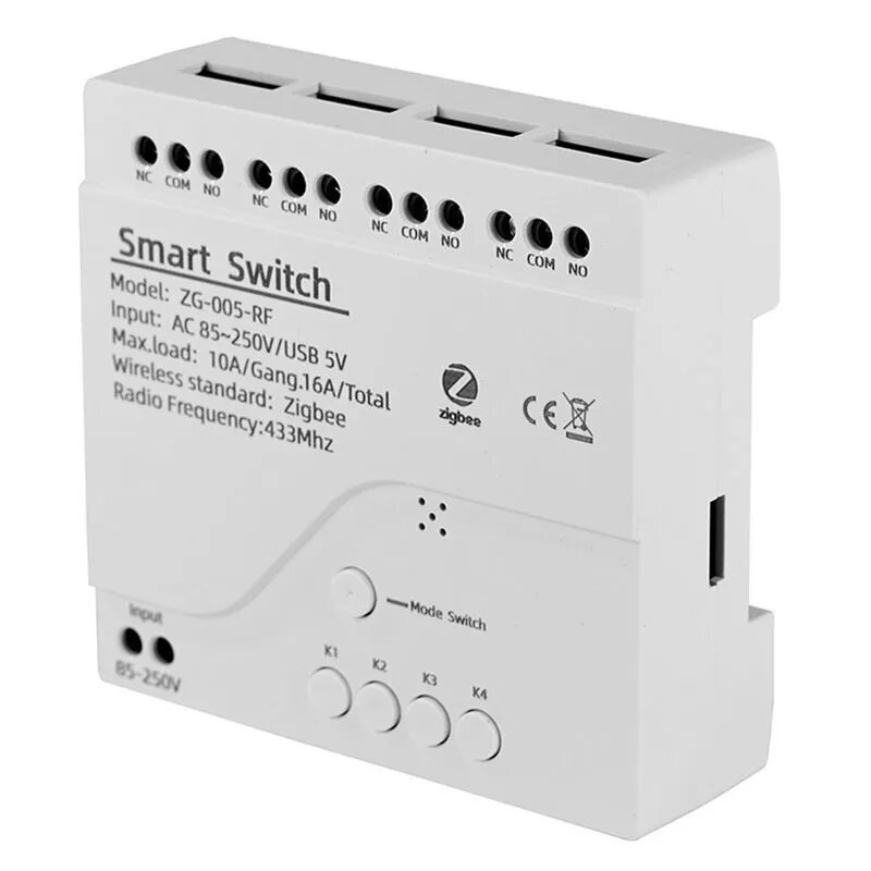 4-Канальный Модуль Интеллектуального Переключателя Tuya ZigBee, Беспроводное Реле, Голосовое Управление, Белый, 1 Шт.