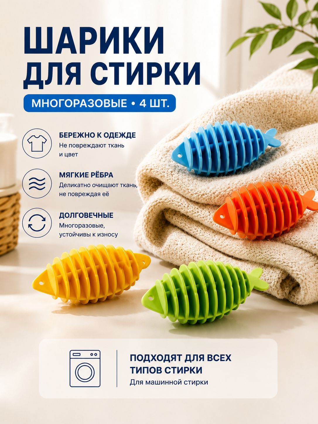 Шарики для стирки многоразовые 4 шт, защитные мячи для стиральной машины, предотвращение спутывания белья, аксессуары для стирки