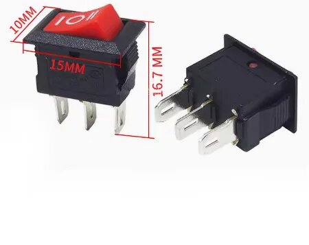 Кнопочный переключатель KCD11 10x15 мм, красный 3Pin ON-OFF-ON