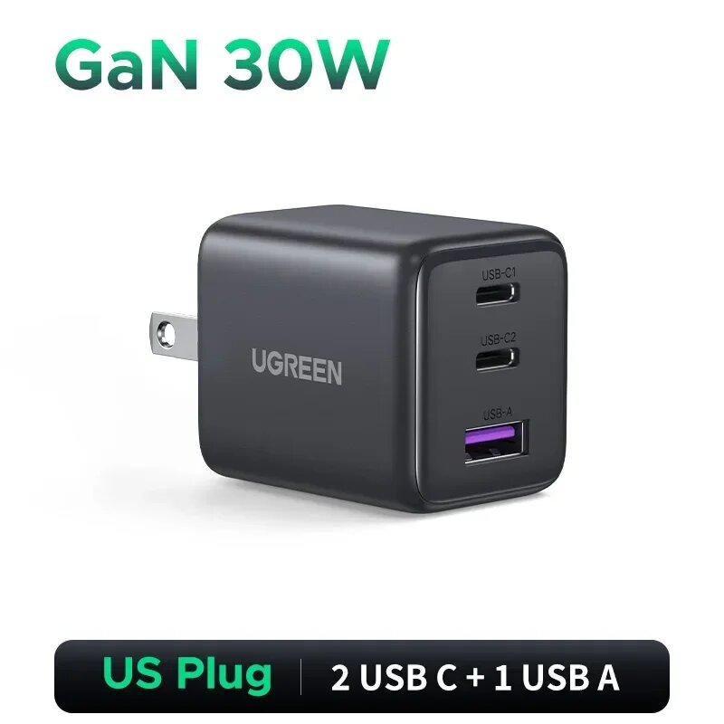UGREEN 45 Вт GaN Зарядное устройство PD3.0 PPS QC3.0 Быстрое зарядное устройство USB C US GaN 30W