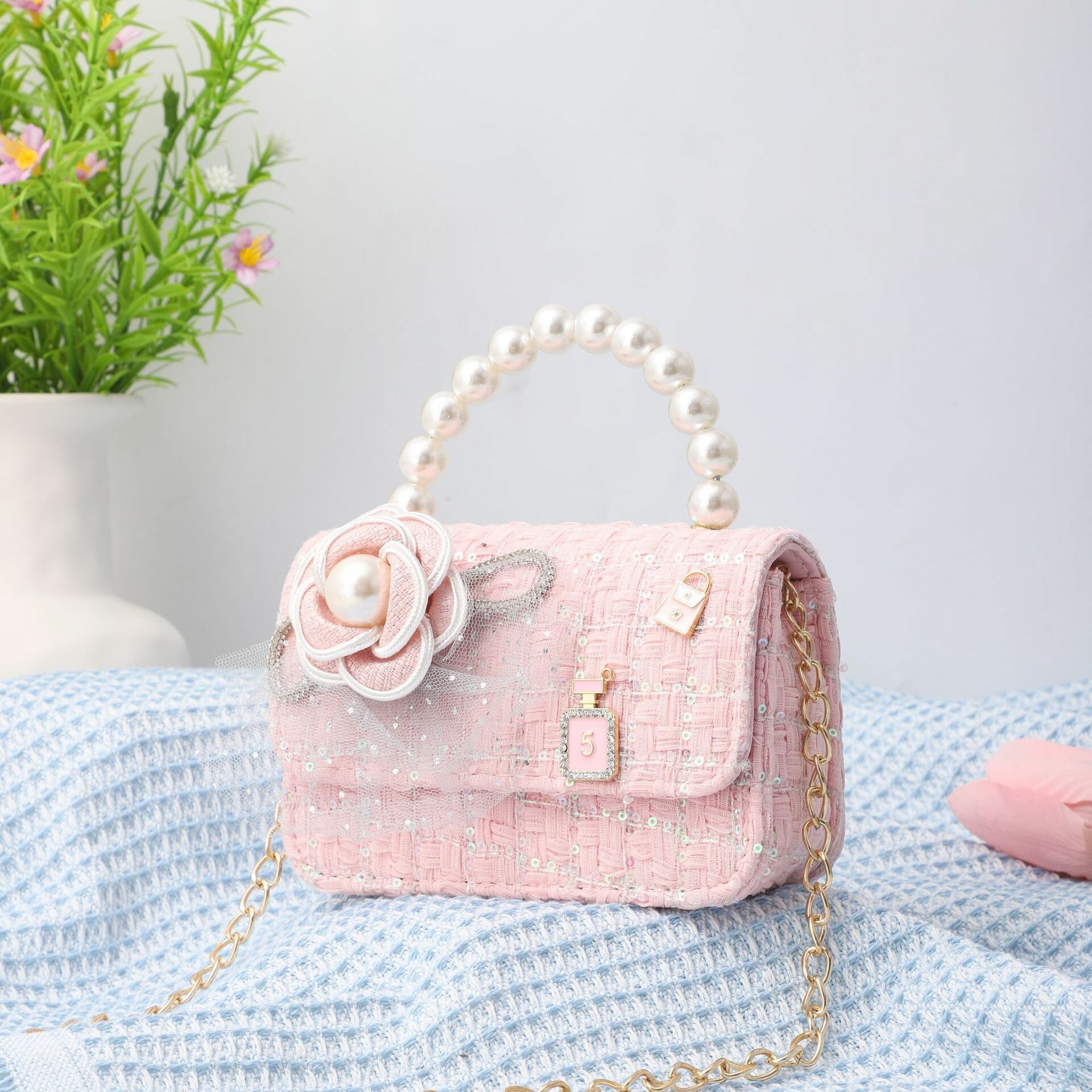 Новая жемчужная сумка через плечо, модная, милая, элегантная, в стиле Chanel, с бантом, принцесса, сумка для детей