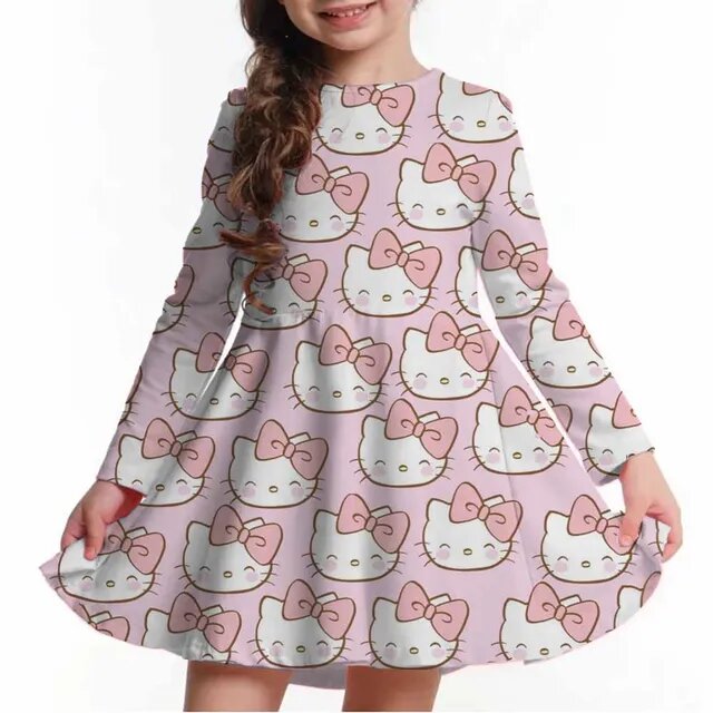 Это платье с длинными рукавами Hello Kitty идеально подойдет девочкам для вечеринок и детских каникул весной, а также для повседневной носки осенью.