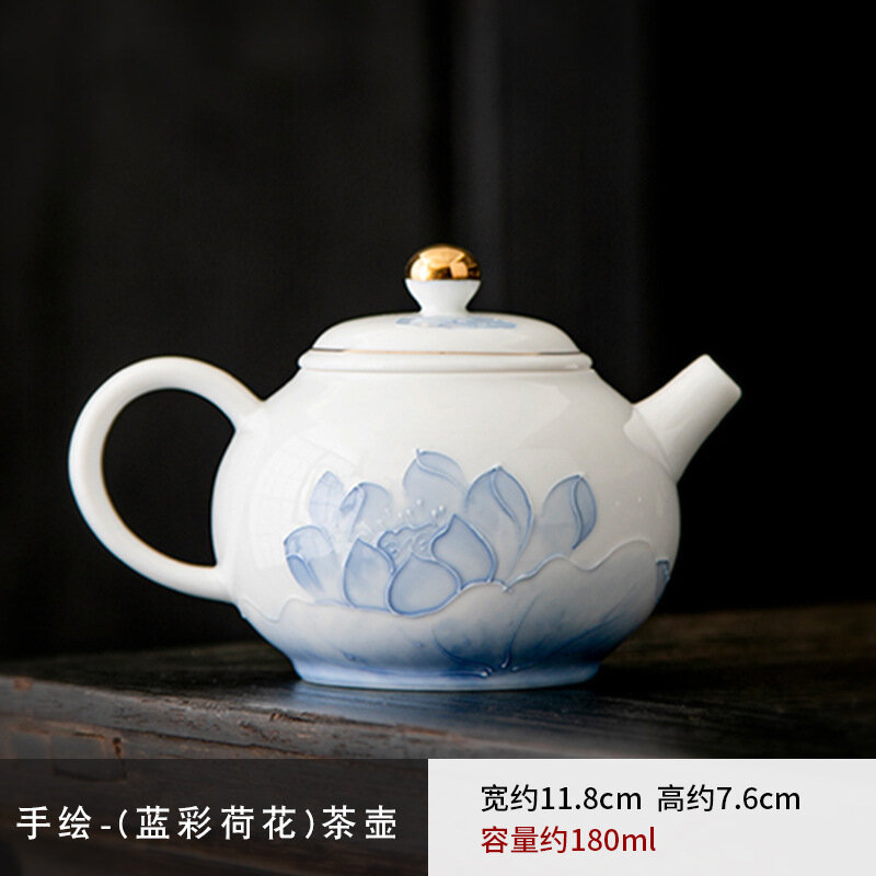 Dehua белый фарфоровый чайник с ручной росписью лотоса Бытовой ручной работы с фильтром один горшок ручной горшок