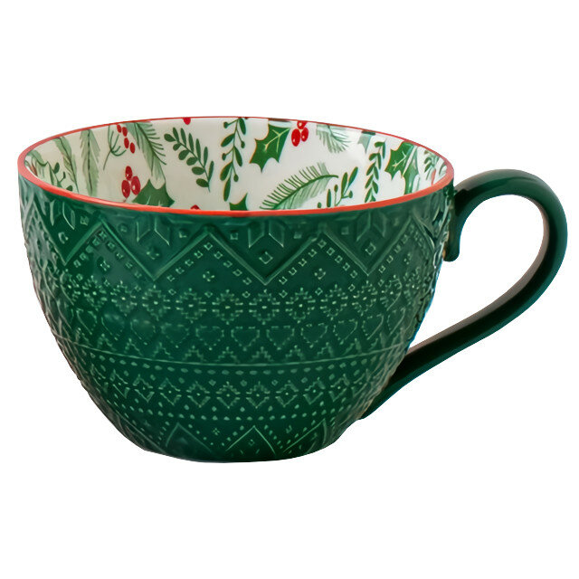 Кружка TODELIA Орнамент ягодки и листья 390мл костяной фарфор