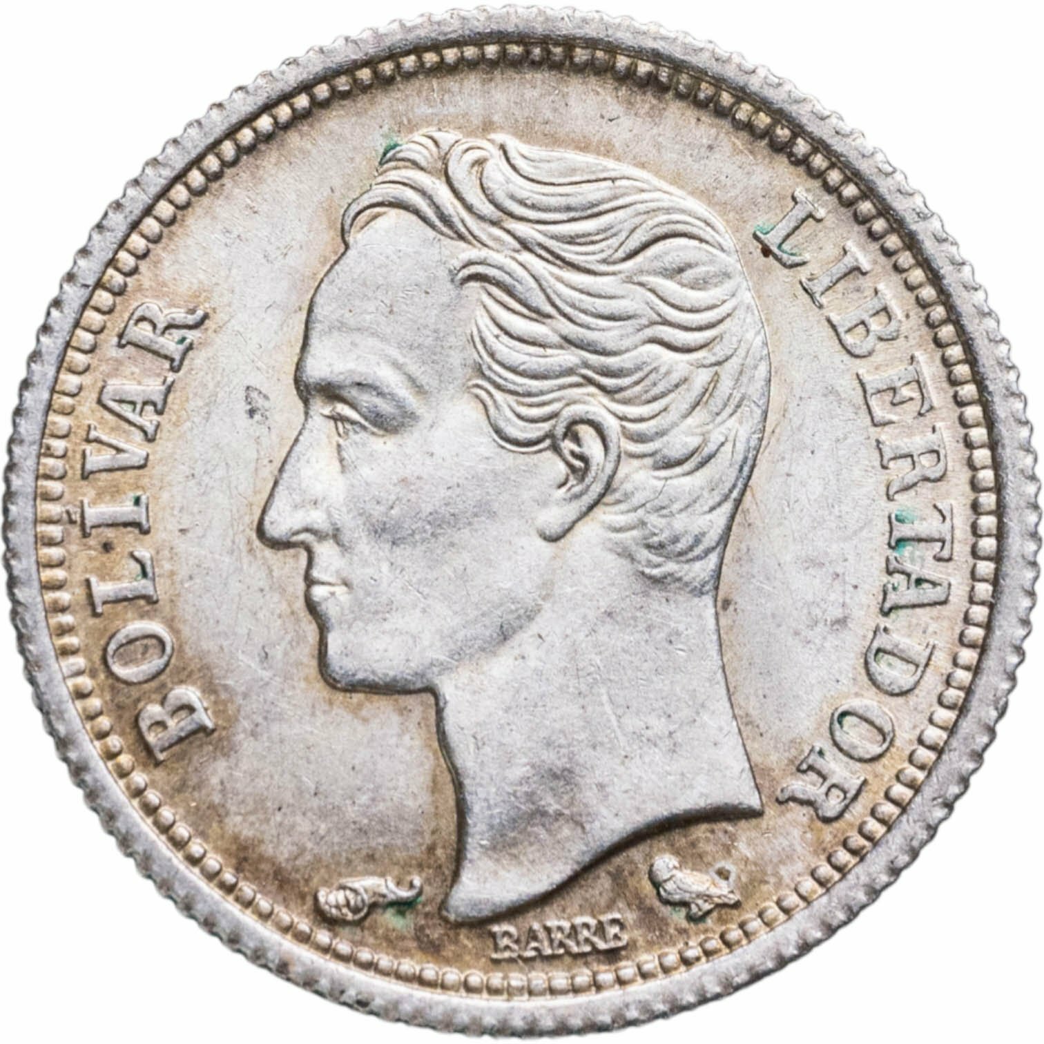 Венесуэла 25 сентимо 1960, Серебро 835, в сохранности AU