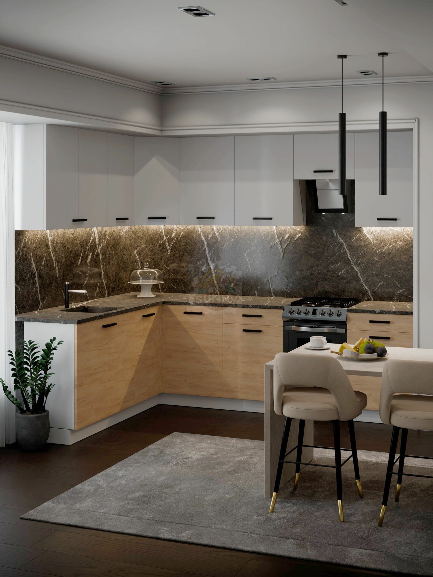 Кухня модульная угловая со столешницей Мария, 180 х260см, Белый гладкий/Дуб Вотан ЛДСП, 180х260х60см, столеш-а 60см