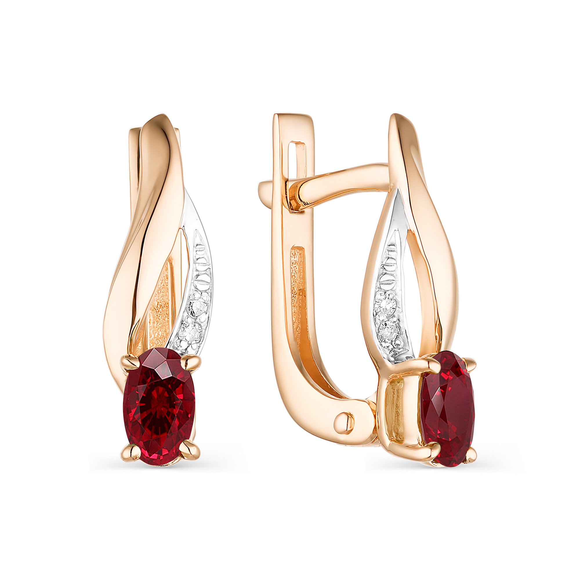 Серьги, комбинированное, красное золото, 585 проба, бриллиант, рубин