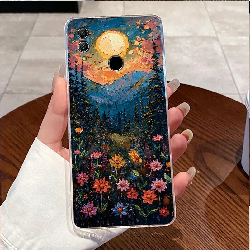 Чехол для Honor 10 Lite с пейзажем и цветами, TPU