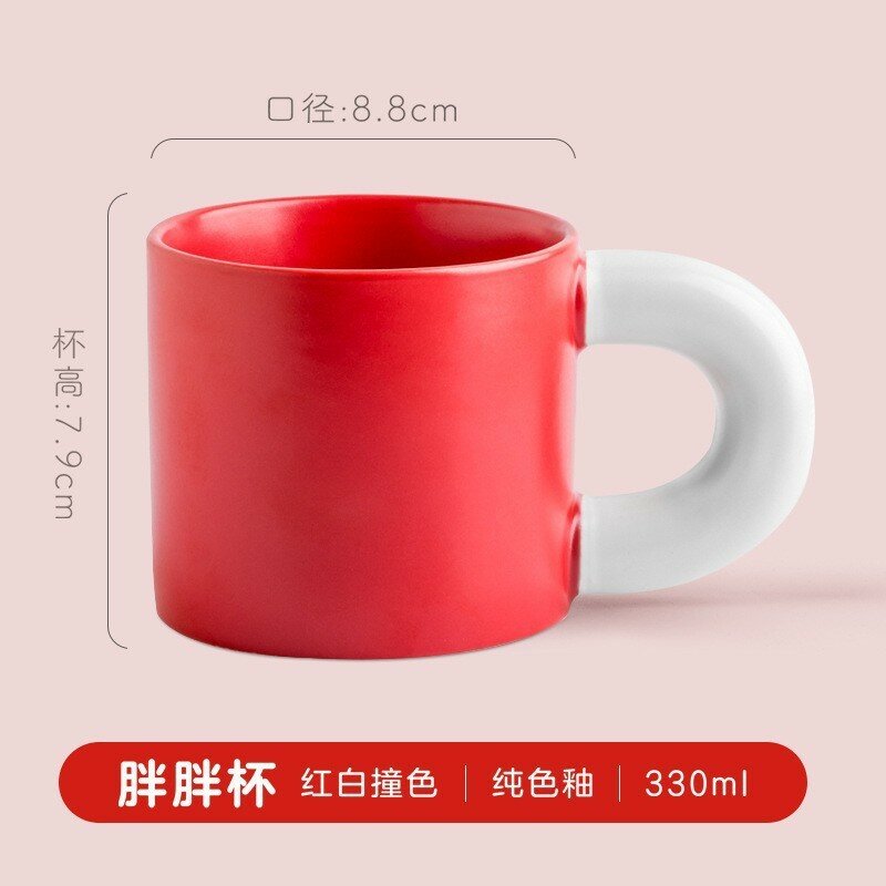 Круглая кружка с креативной большой ручкой, керамическая чашка для воды, милая и стильная чашка, с возможностью нанесения логотипа, подарочная кружка.