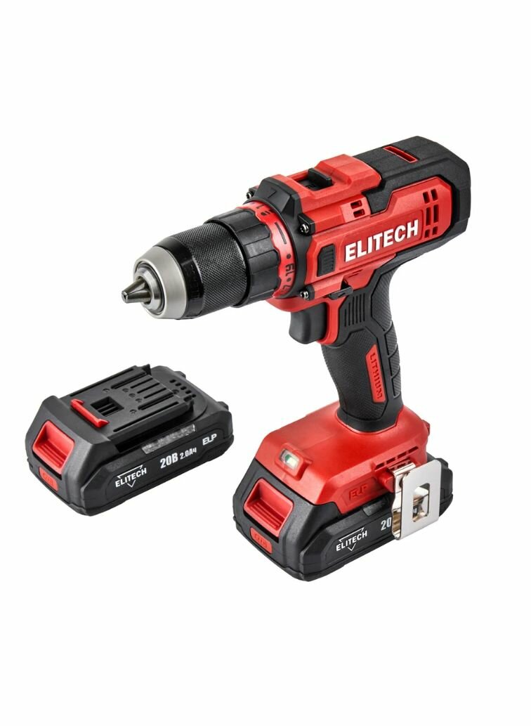Дрель-шуруповерт аккумуляторная ELITECH ДА 20СЛ2 (E2201.044.01) (20В, 2х2.0Ач, 0-500/1700обм, 60Нм, кейс, подсветка)