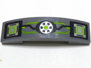 Slope, Curved 4 x 1 x 2/3 Double with Lime, Silver and Black Circuitry, Microchips and Transformer Pattern (Sticker) - Set 70165, 93273pb083 Dark Bluish Gray U
