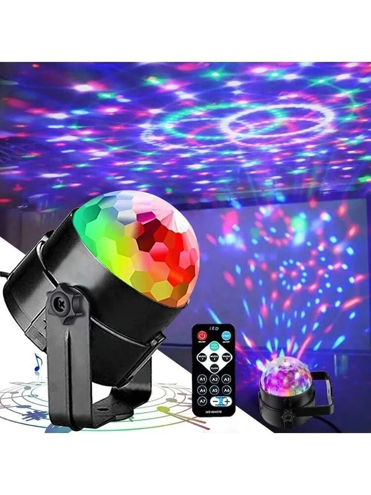 Мини диско-шар LED RGB, 4 Вт, 1 шт, разноцветный, с пультом ДУ, для вечеринок и декоративной подсветки