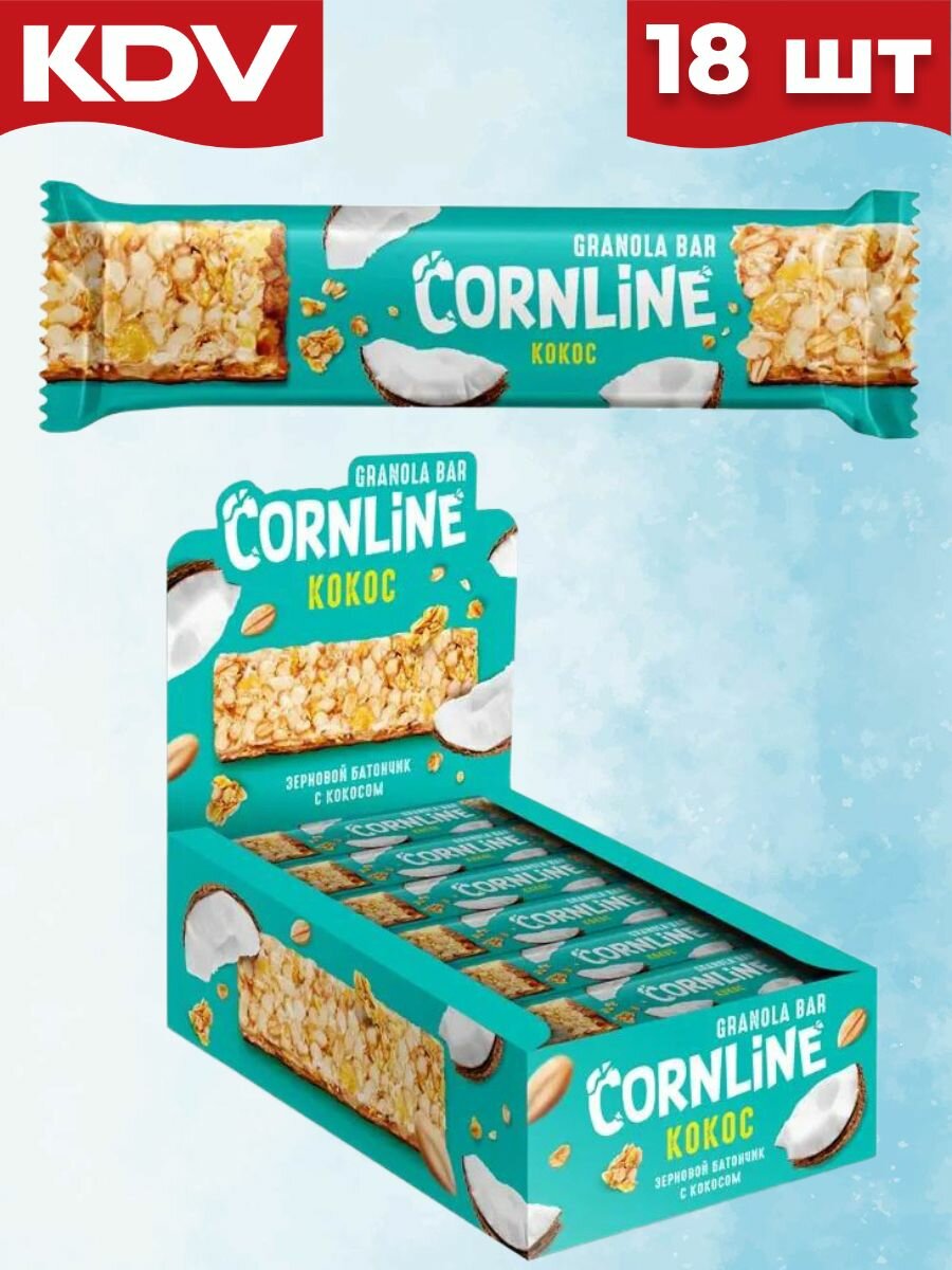 Cornline, зерновой батончик с кокосом, 30 г (упаковка 18 шт)