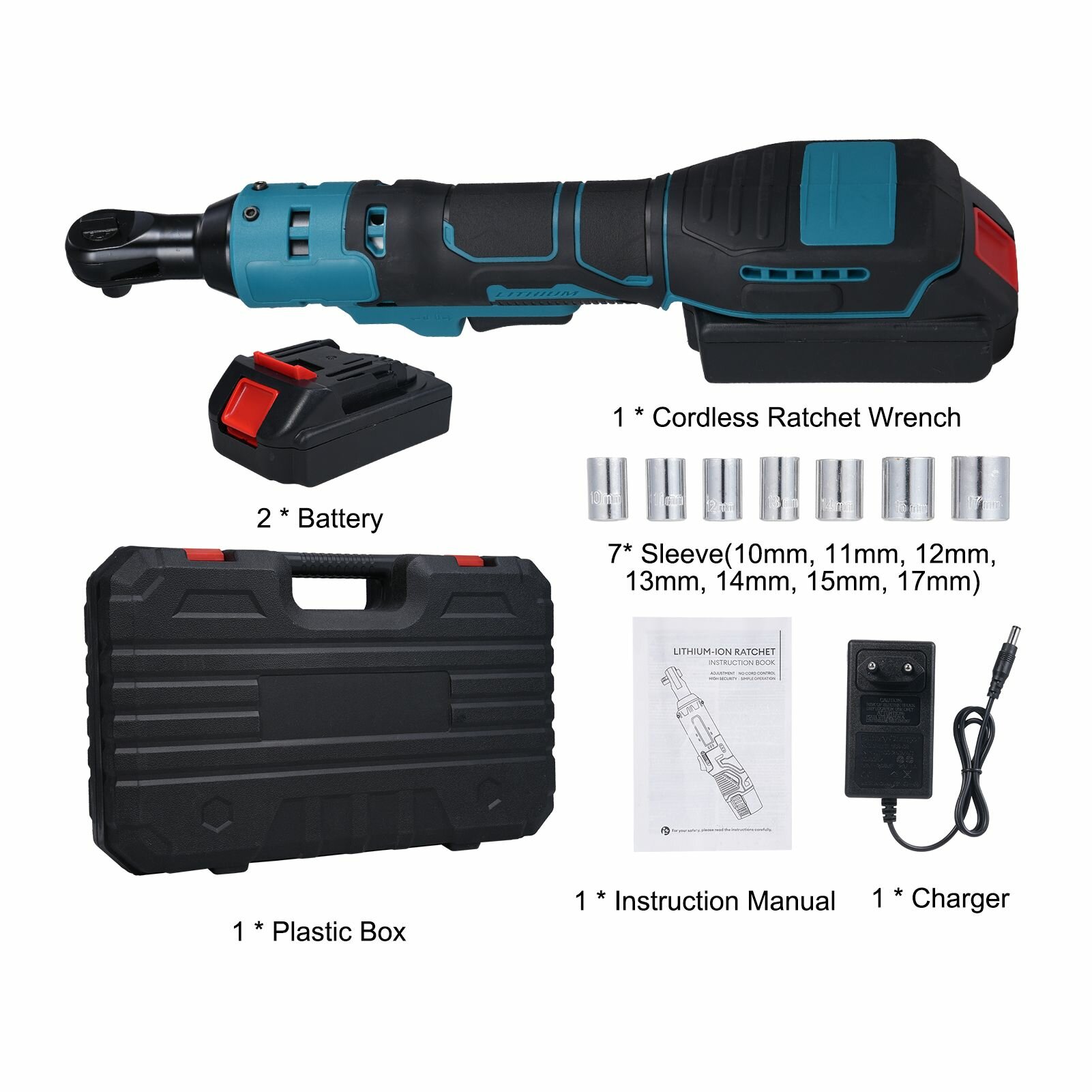 Аккумуляторный гайковерт 240 об/мин, переключатель вперед/назад, 6 насадок (10 17 мм), светодиод, 2 АКБ 21 В, крутящий момент 40 Н м.