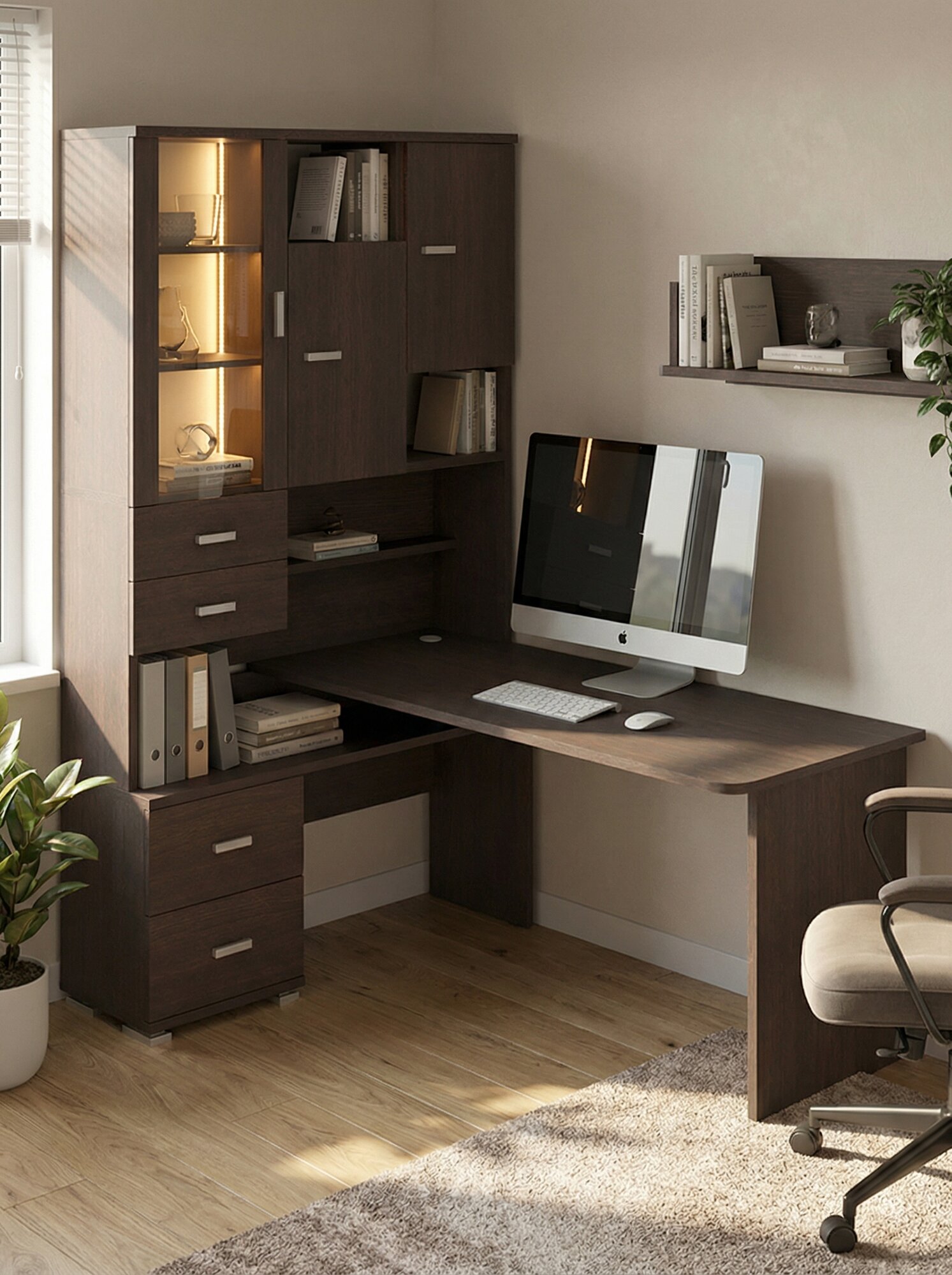 Стол компьютерный Мэрдэс СР-620/160 В-ЛЕВ Венге, угловой, 130х160х216 см, с ящиками, с полками