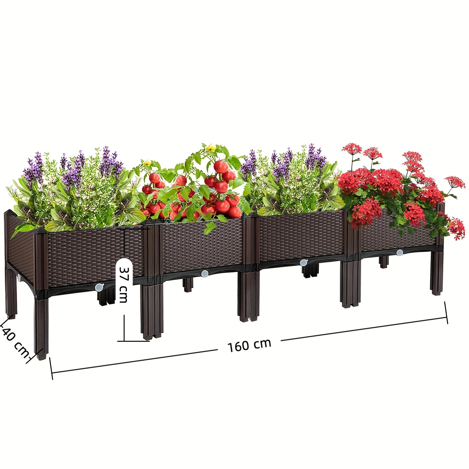 Высокая клумба 4в1 на ножках, черная плетеная, для цветов, овощей и трав, легкая и прочная